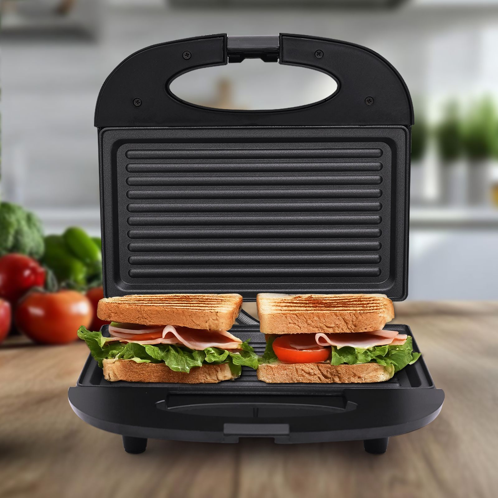 Buy Croma 750W 2 Slice Sandwich Maker with Thermostatically Controlled Heating Element (Black ...